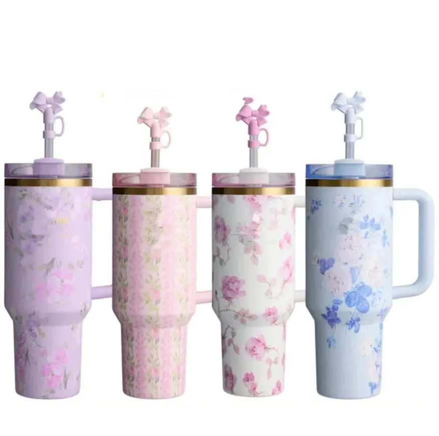 Neon Magnolia Rose Ral Tumbler 40oz Chocolate Gold H2.0 Thermal Cup ...