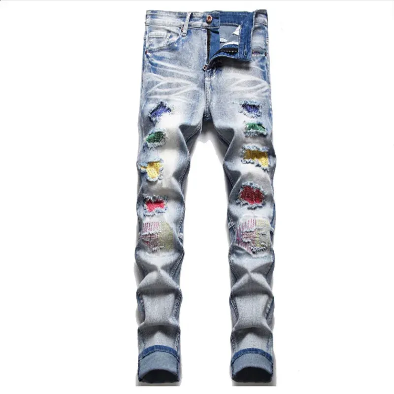 Embroidered Tiger Bird Jeans: Slim Fit Ripped Denim Biker Trousers ...