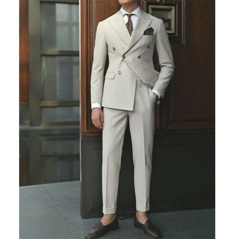 Mens Beige Suits: Classic Double Breasted Beige Suit, Two Piece Blazer ...