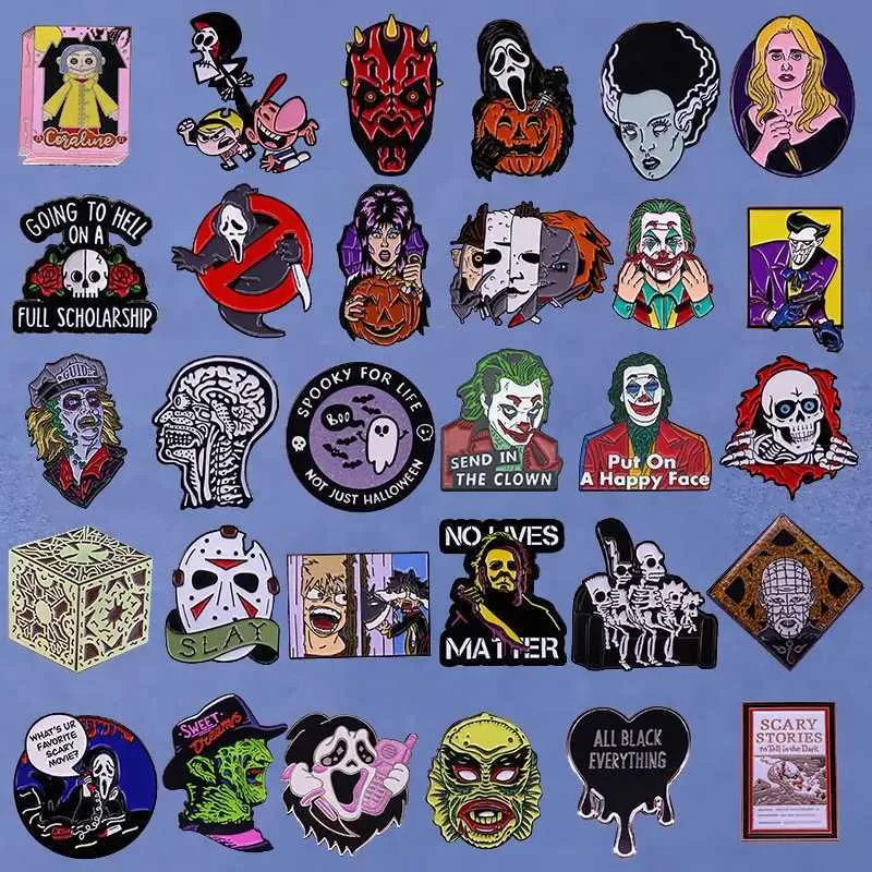 Halloween Enamel Brooches: Horror Movie Killer Figure Lapel Pins For ...