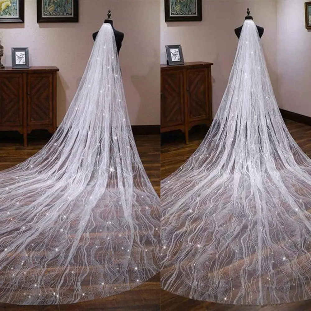 Sparkly Sequin Tulle Wedding Veil with Comb - Long Chapel Length, Water ...
