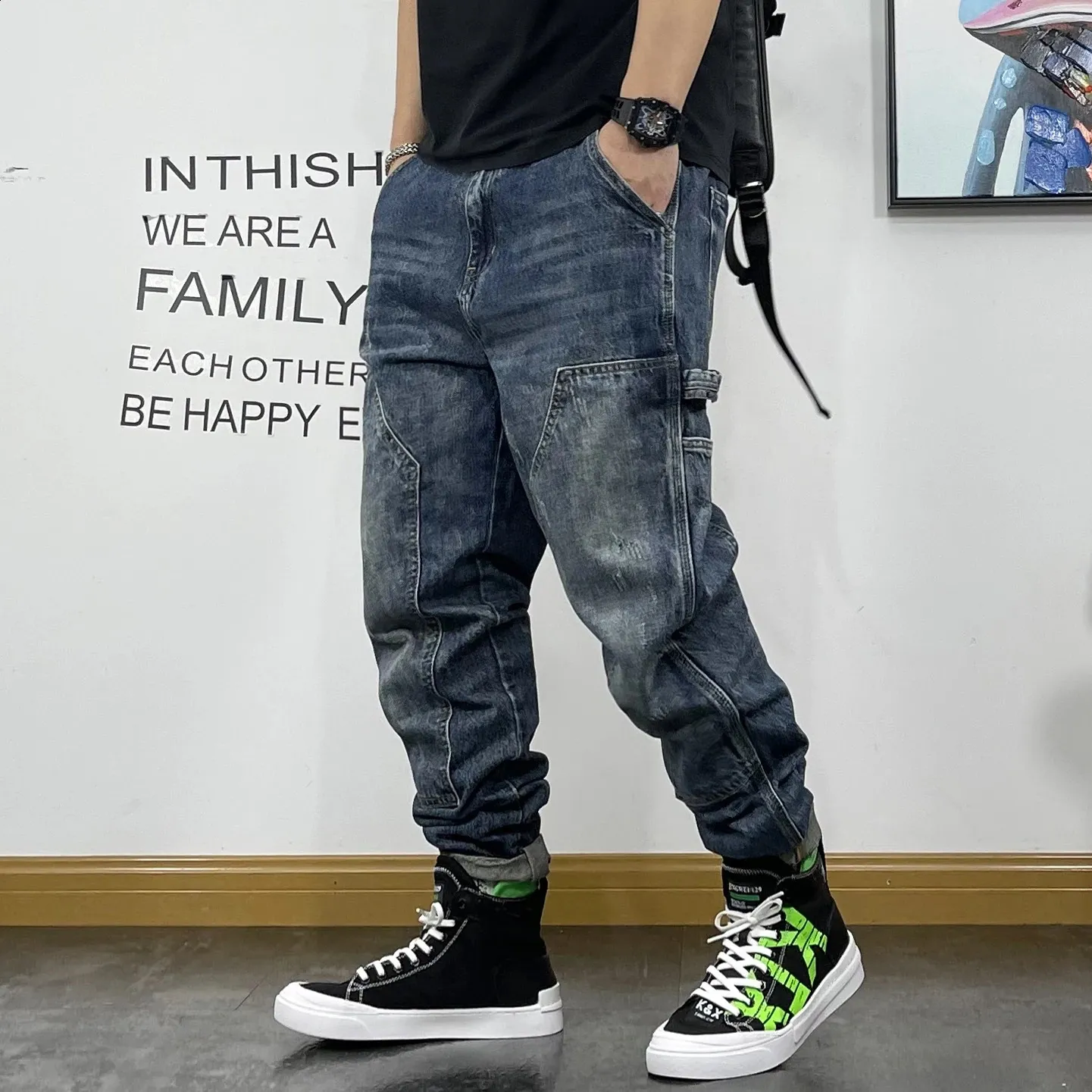 American Fashion Hip Hop Cargo Jeans: Streetwear Skateboard Harem ...