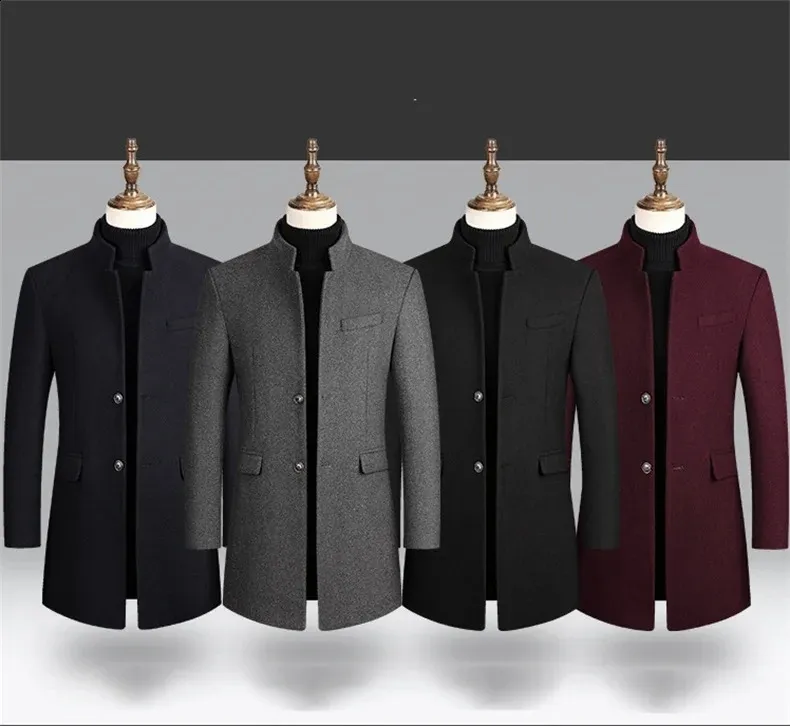 Premium Wool Blend Mid Length Trench Coat - Classic Winter Jacket for ...