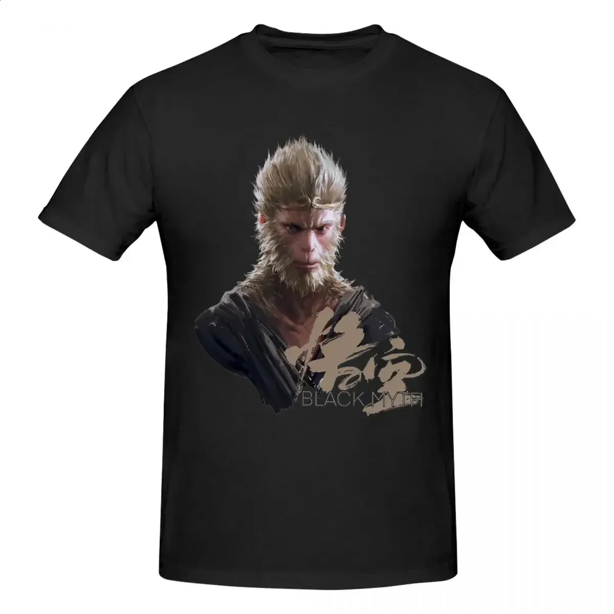 Mens Black Mythical Wukong Monkey King Graphic Neil Barrett T Shirt ...