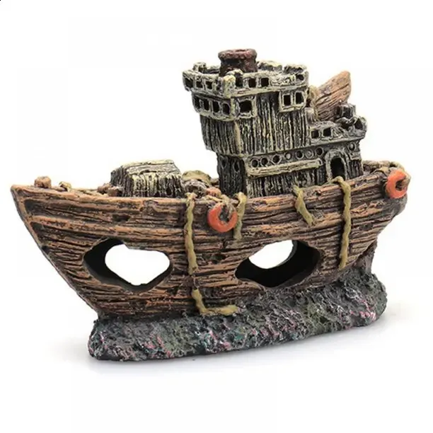 Aquarium Mini Shipwreck Statue, Vintage Resin Pirate Ship Fish Tank ...