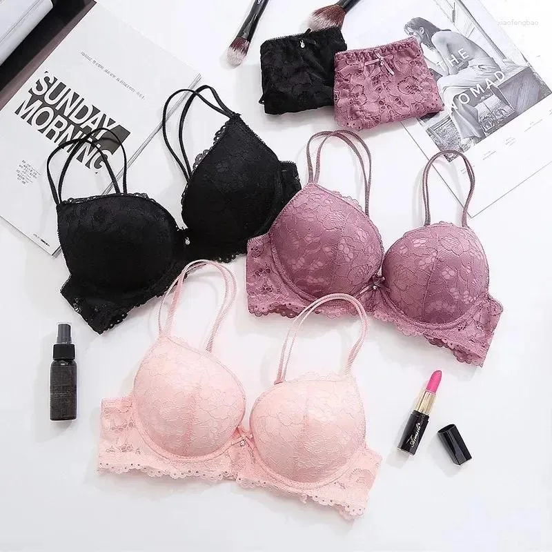 Elegant Lace Lingerie Set - Push-Up Bra & Sheer Panty Set, Embroidered ...