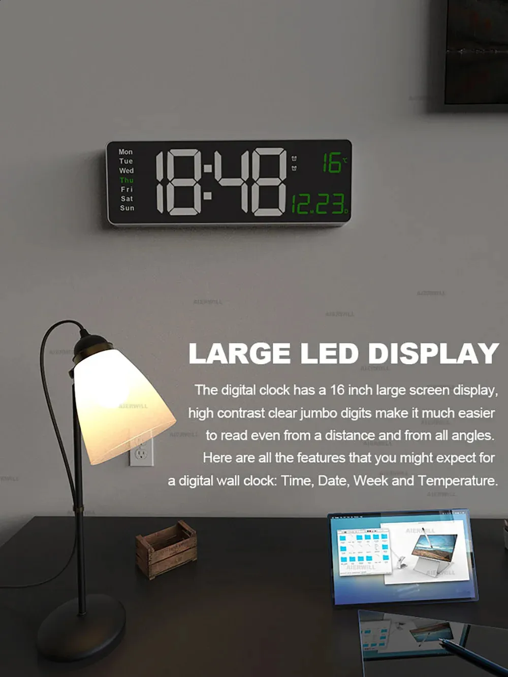 16 Inch Large Digital Wall Clock with Temperature & Date - Best Seller ...