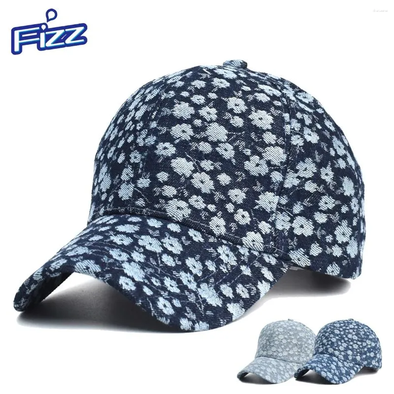 Vintage Washed Denim Baseball Cap with Floral Embroidery - Fashionable ...