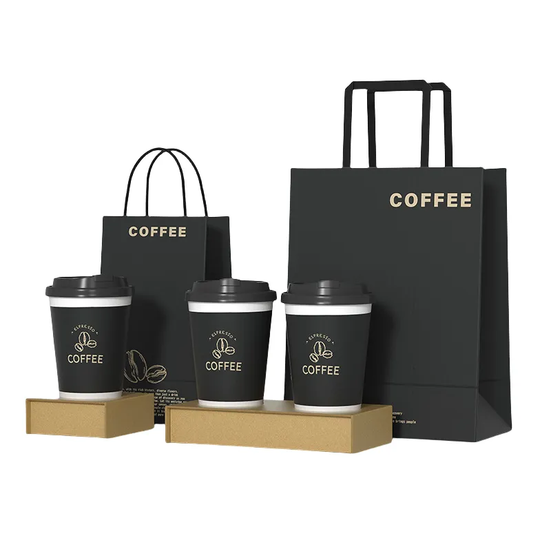 Personalized Craft Print Coffee Cup Paper Bags With Handles With Handle ...