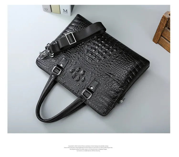 Cow Leather Laptop Briefcase with Crocodile Pattern for Men, Zipper ...