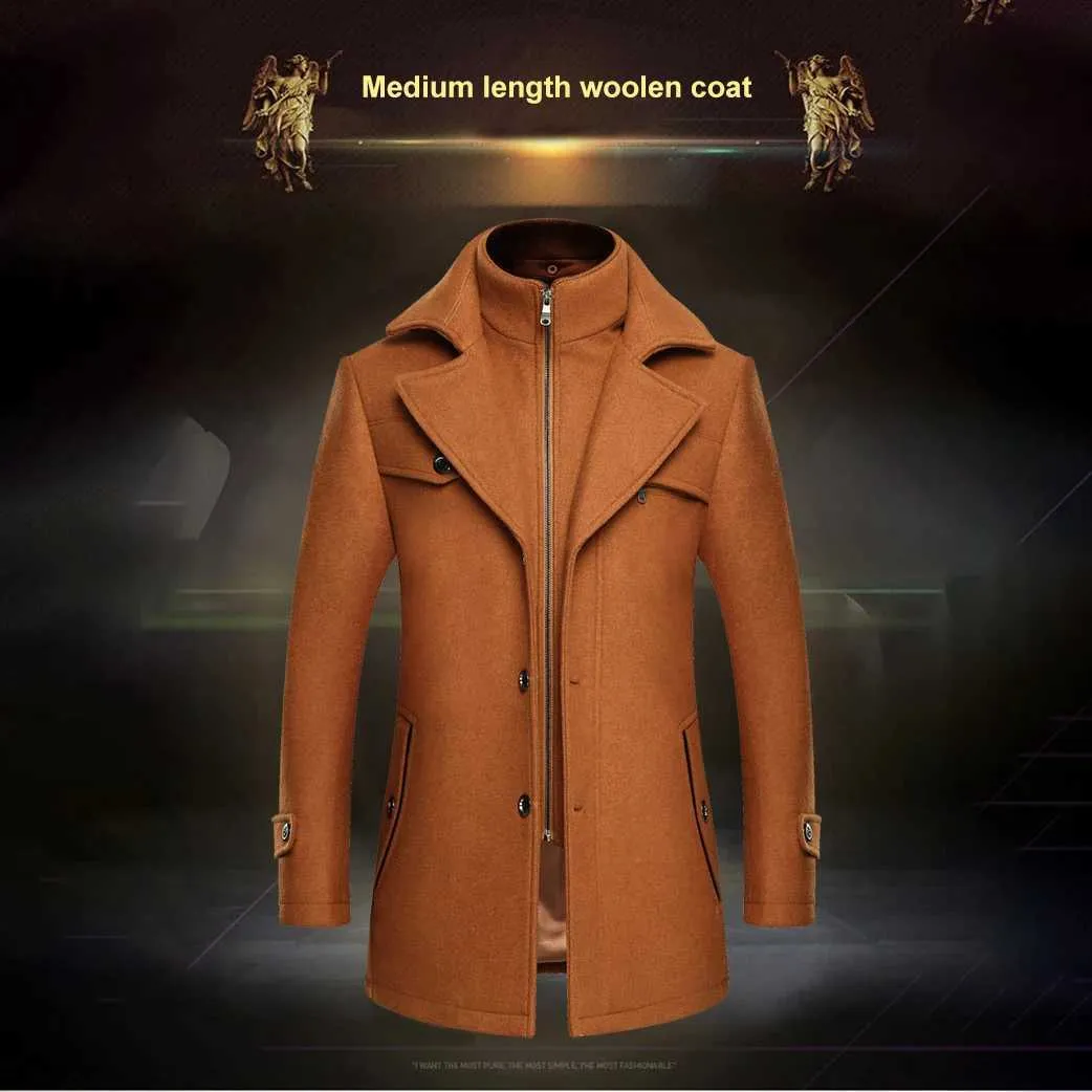 2023 New Double Collar Woolen Coat For Men Thickened Plus Size Trench ...
