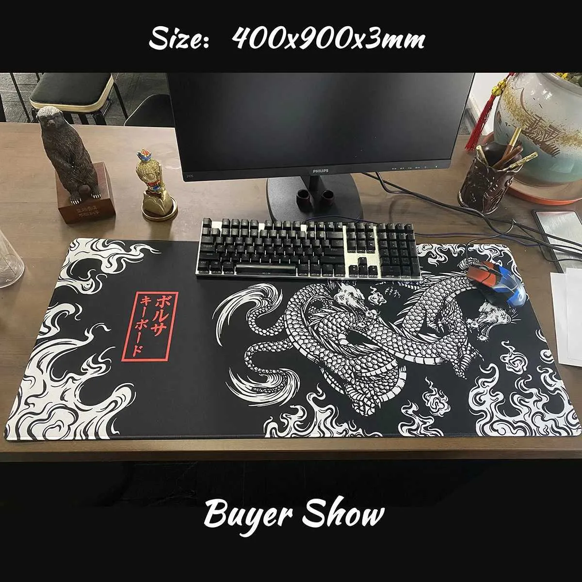 XXL Gaming Mouse Pad: Oni Japanese Desk Mat, Large Keyboard Mat, Black ...
