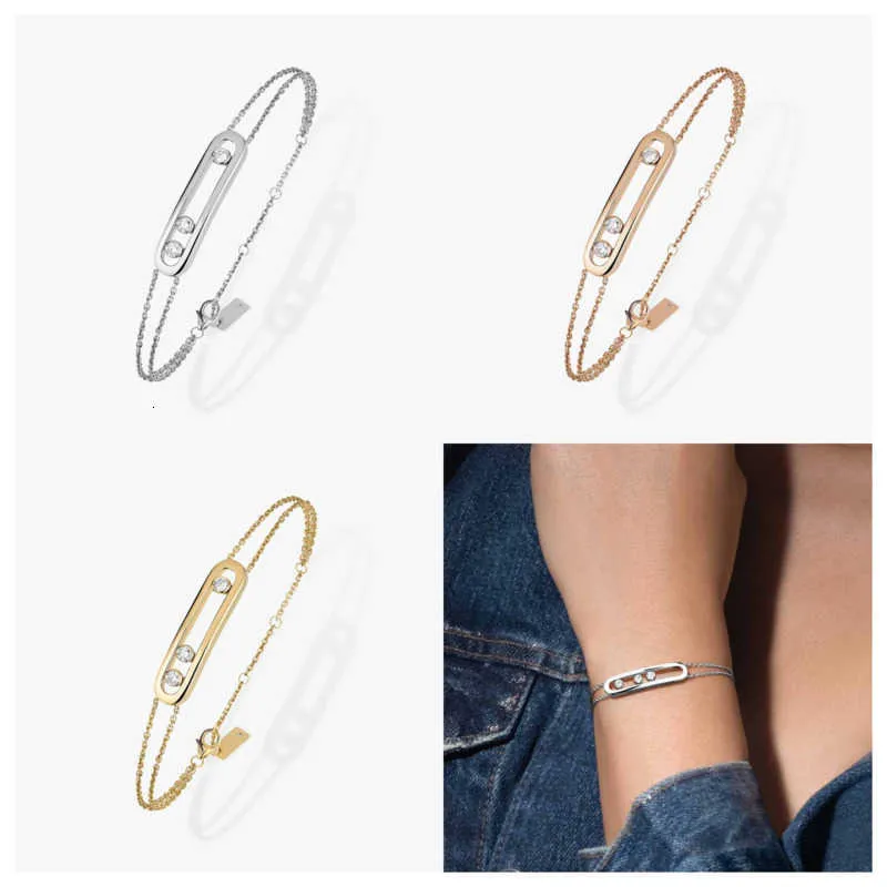 S925 Sterling Silver Three Diamond Bracelet Double Chain Design Jewelry ...