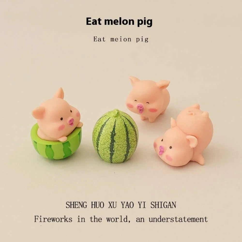 Small Plastic Pigs Miniature Pig Eating Watermelon Scene Ornament, Cute ...