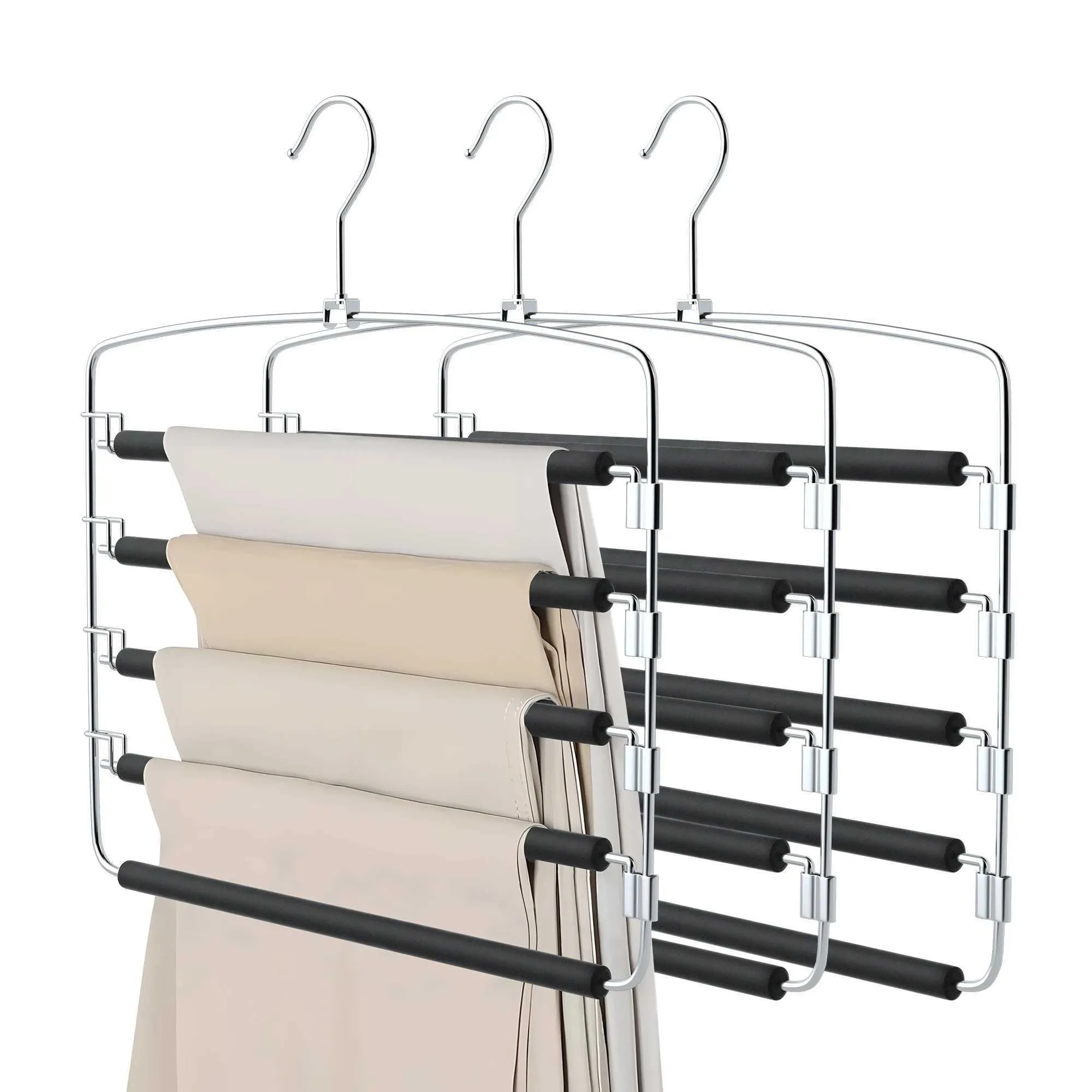 Space-Saving Multi Pant Hanger: Premium Stainless Steel Closet ...