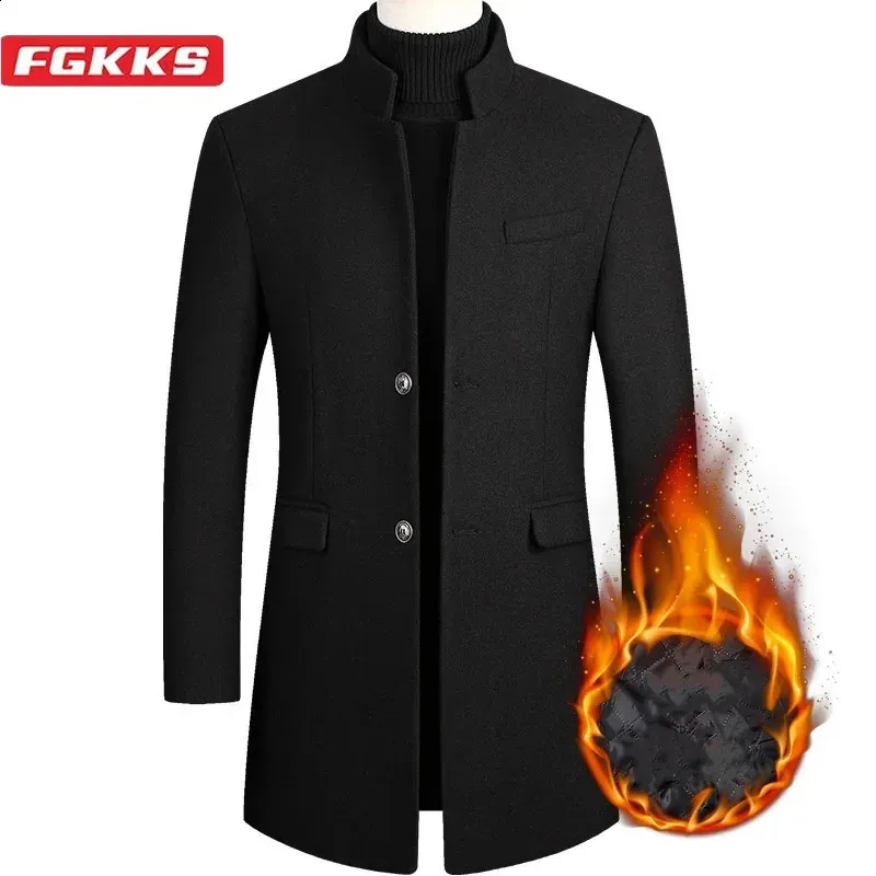Premium Wool Blend Mid Length Trench Coat - Classic Winter Jacket for ...