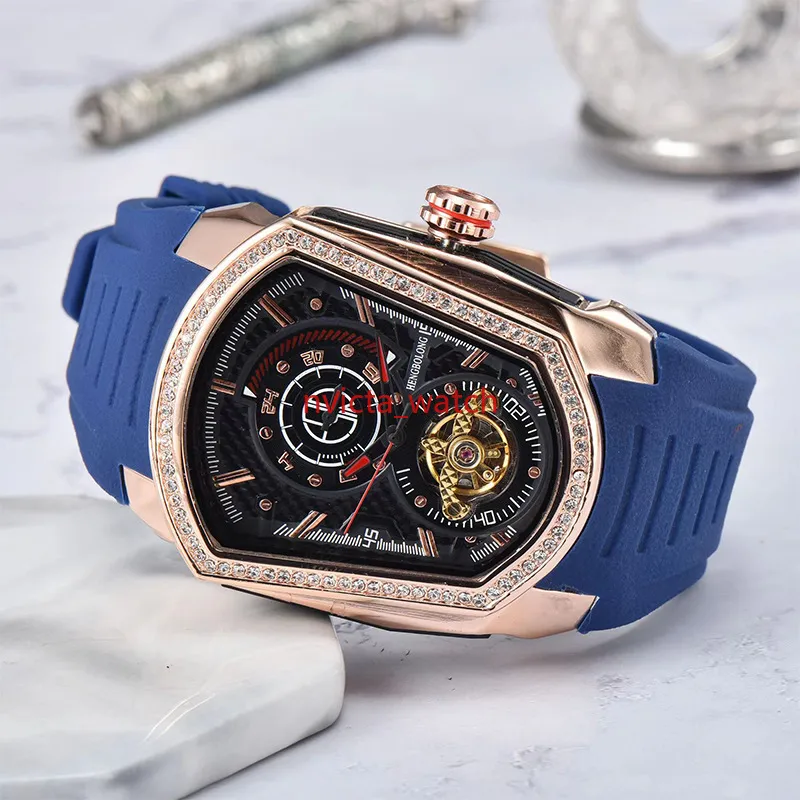 Waterproof Rubber Blocks Tourbillon Flywheel Mechanical Men's Watch ...
