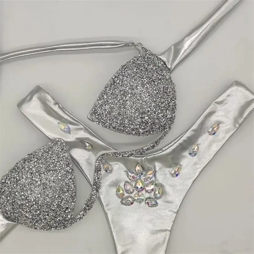 Rhinestone Bikini Set With Push Up Top And Thong Bottom – Sparkling ...