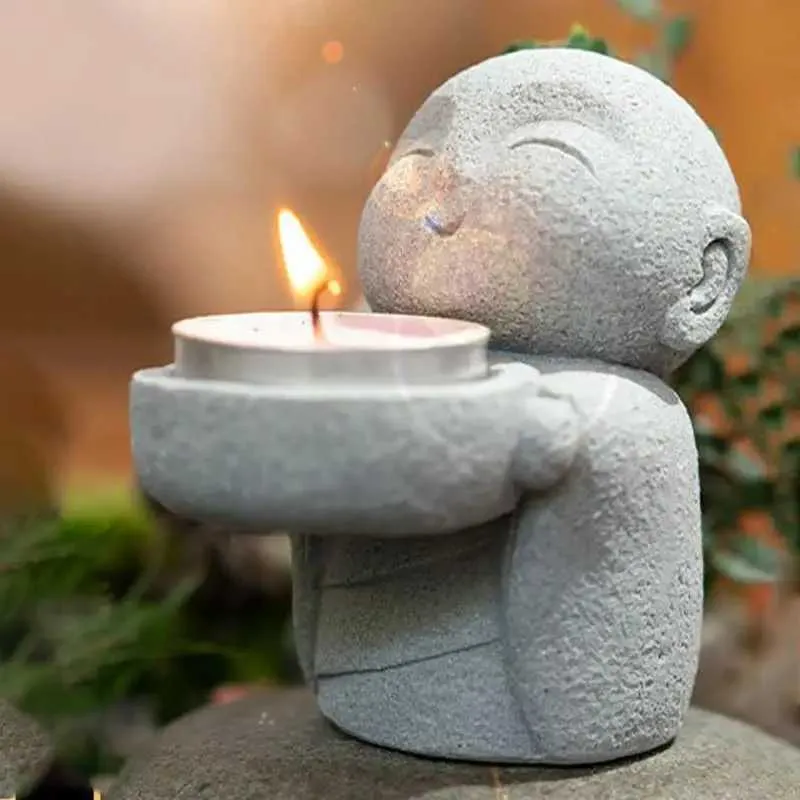 Cute Monk Candle Holder: Minimalist Buddha Statue Tea Light Decor ...