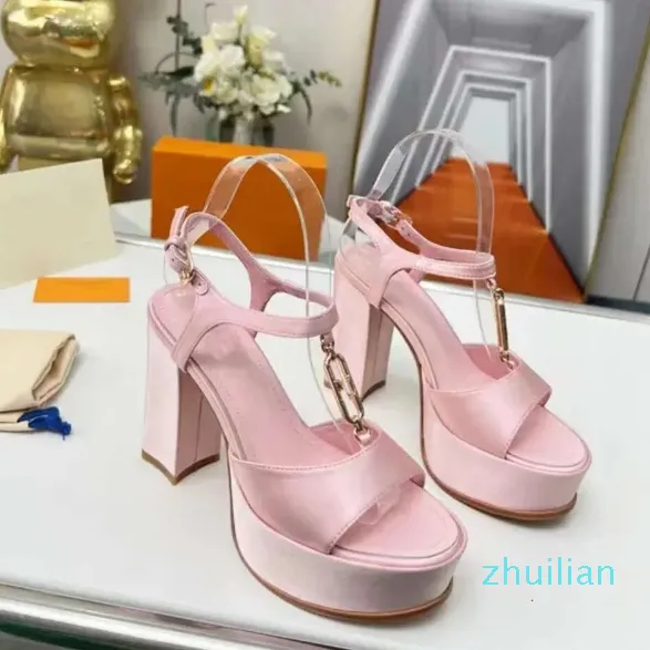 Elegant Platform Sandals for Women - Satin Heel, Metal Buckle Detail ...
