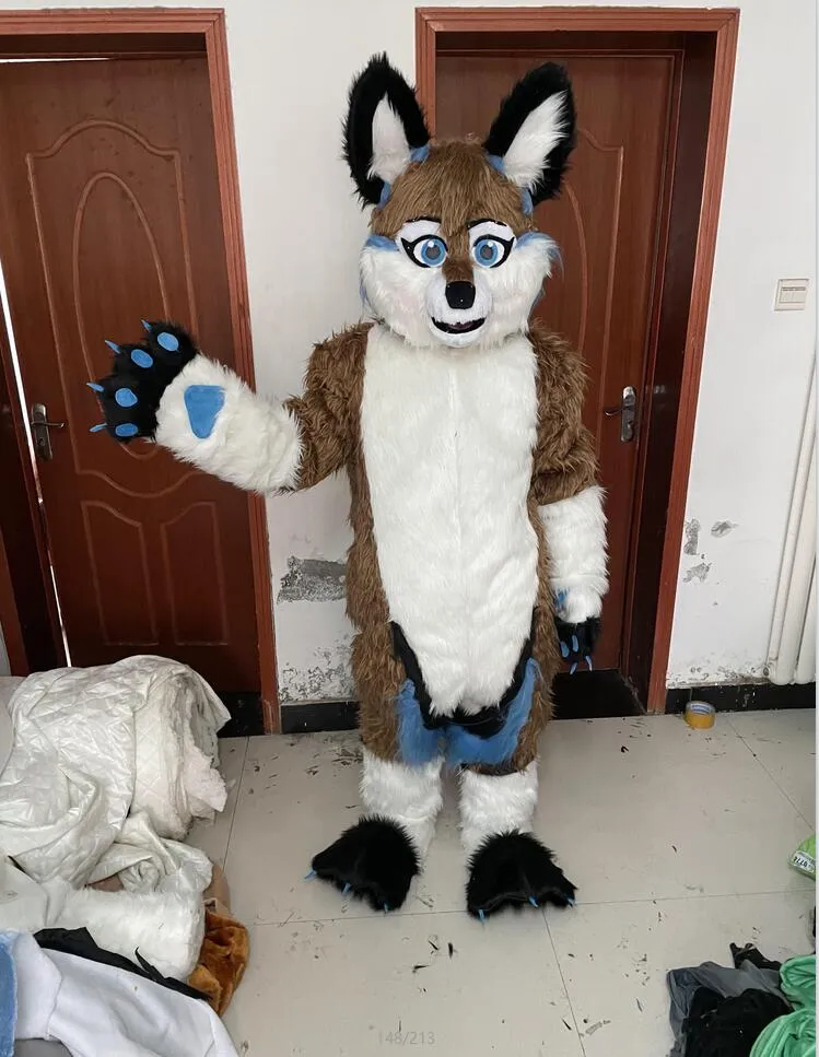 Long Fur Furry Brown Wolf Husky Dog Fox Husky Mascot Suit For Adults ...
