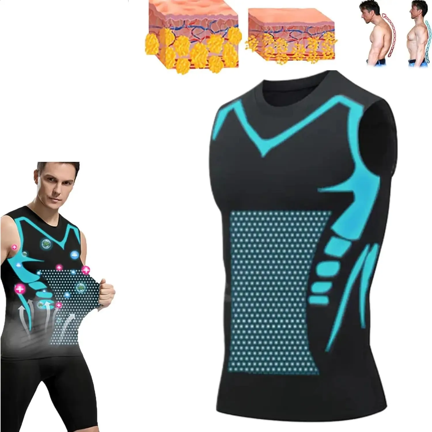 Men's Ionic Shaping Vest - Summer Compression Shirt, Slimming Tank Top ...