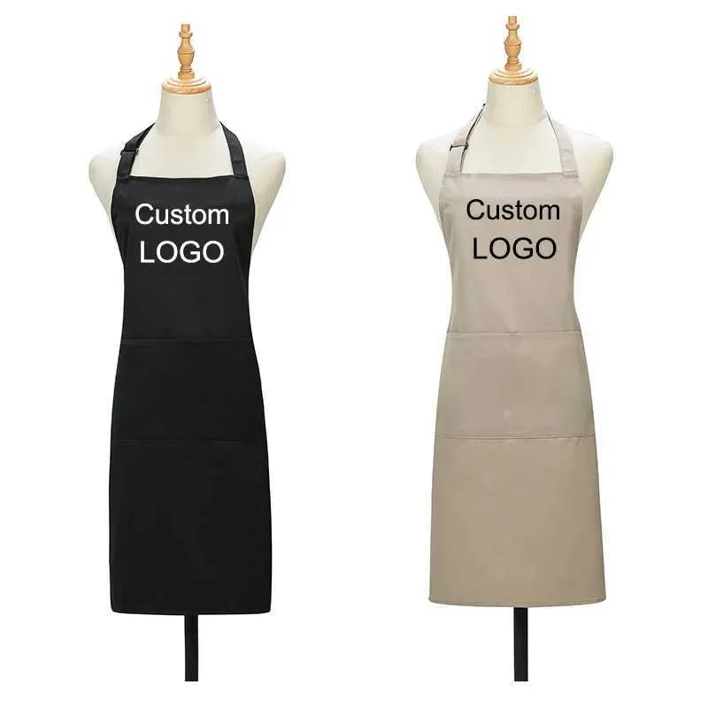 Custom Cotton Kitchen Apron for Women and Men with Pockets for ...