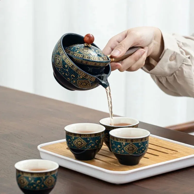 Gongfu Tea Set: Portable Chinese Porcelain Tea Set With 360° Rotation ...