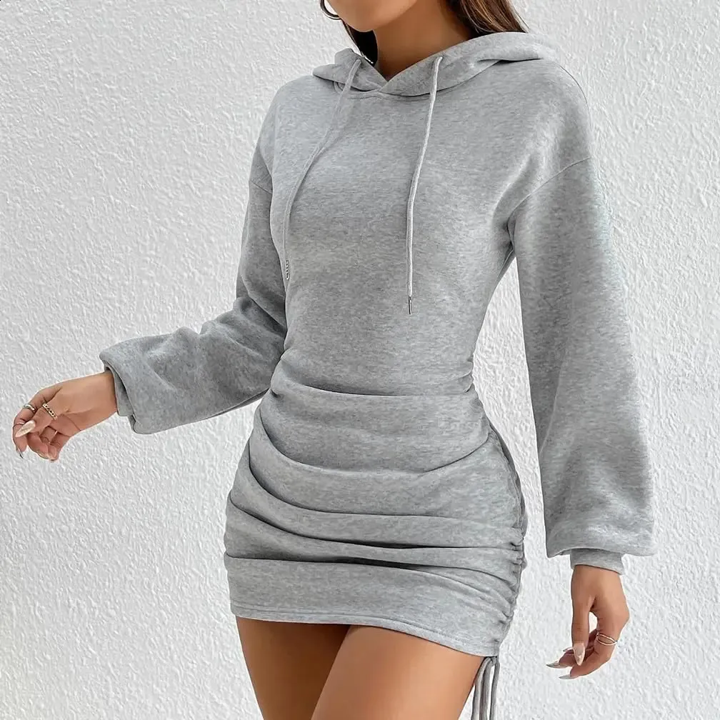 Oversized Hooded Bodycon Mini Dress - Sexy Fleece Drawstring Design ...