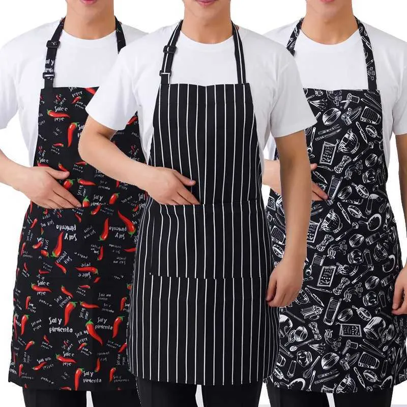 Striped Adjustable Half-Length Cotton Kitchen Apron with Two Pockets ...