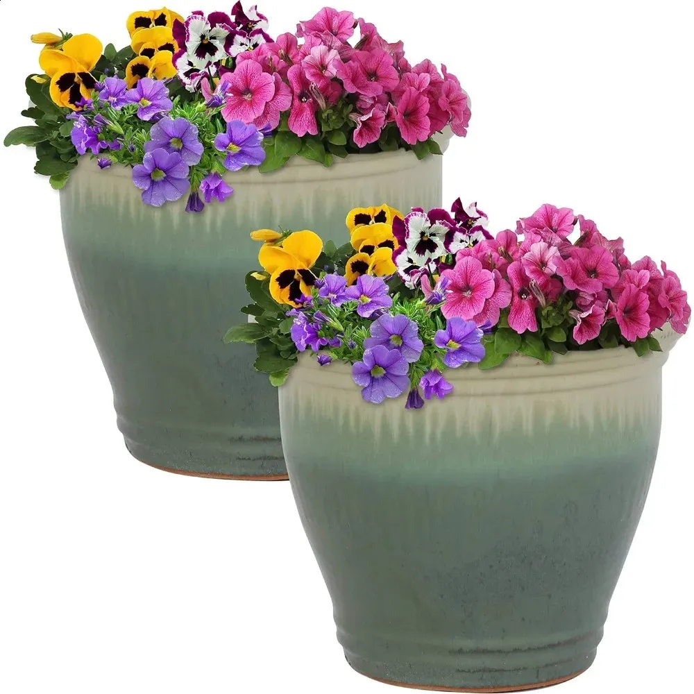 Ceramic Flower Princess House Pots Set With Drainage Holes 2 Fireproof ...