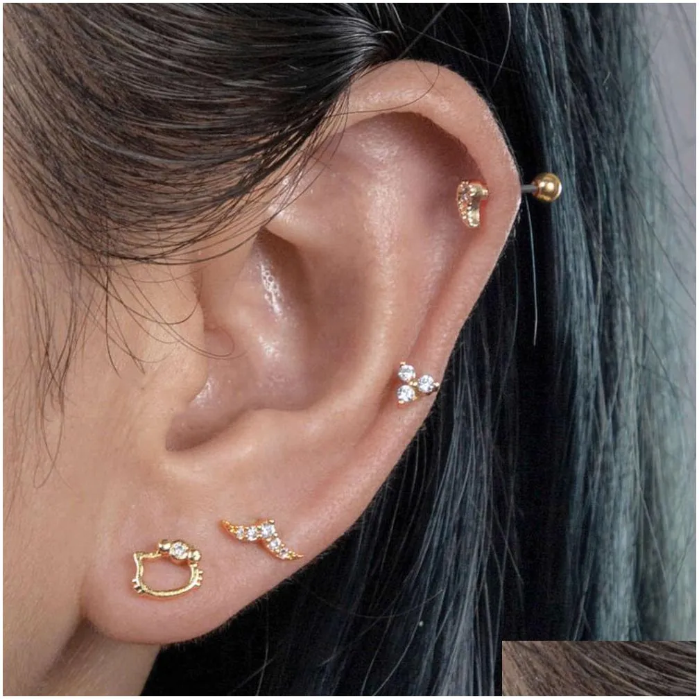 Stainless Steel Ball Star Flat Back Cartilage Earring With 0.8 Cat ...