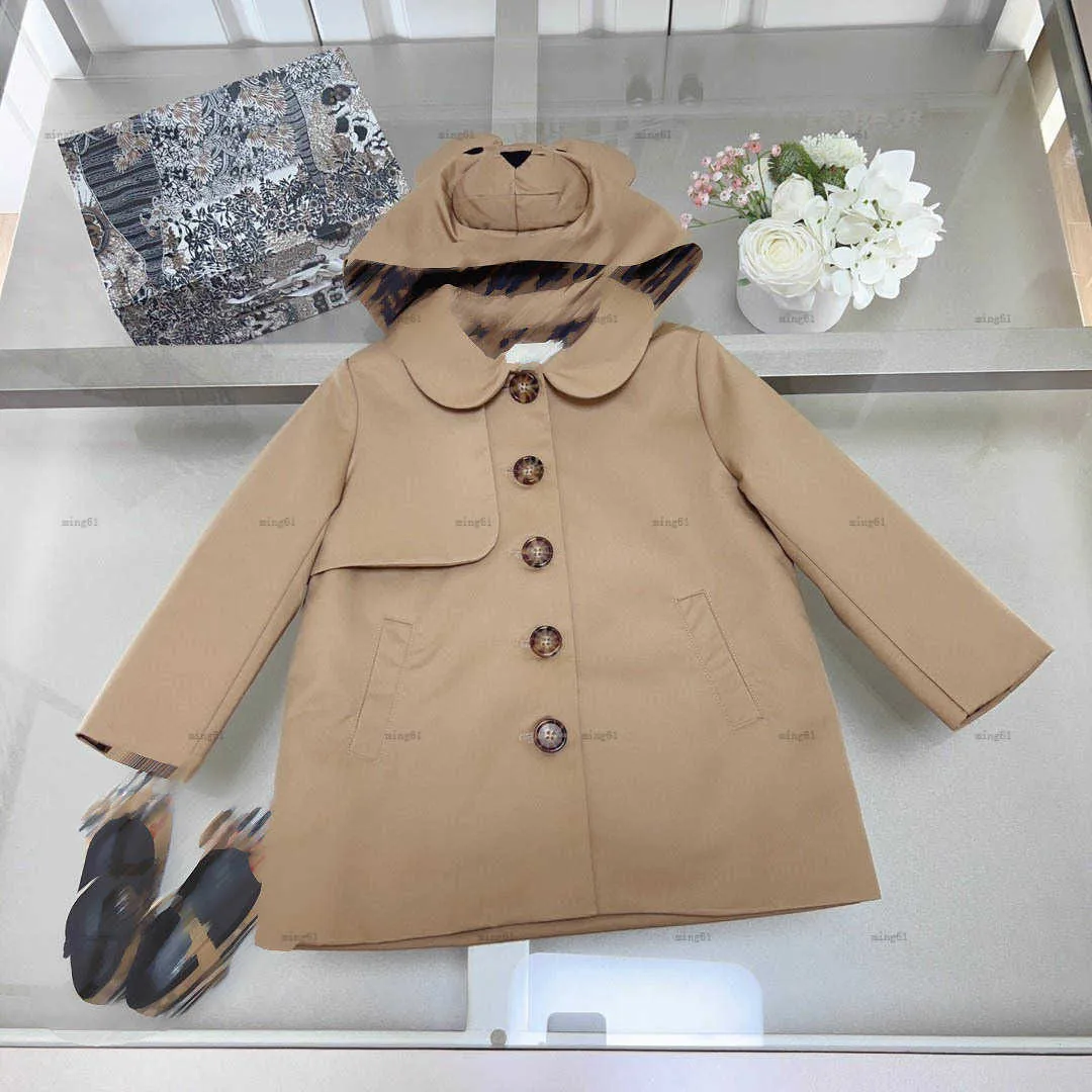 Kids' Letter-Printed Khaki Long Windbreaker - Unisex Designer Spring ...
