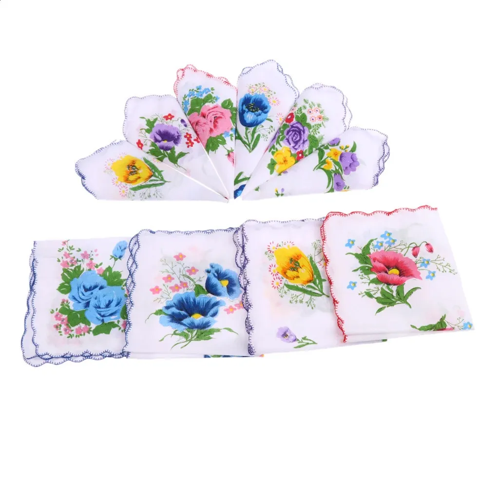 Vintage Flower Handkerchief Set - Soft Cotton Square Hankies for Women ...