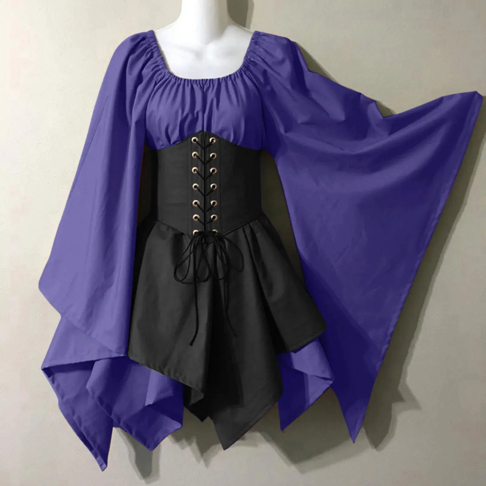 Plus Size Medieval Corset Dress Women's Flared Sleeve Irish Shirt ...