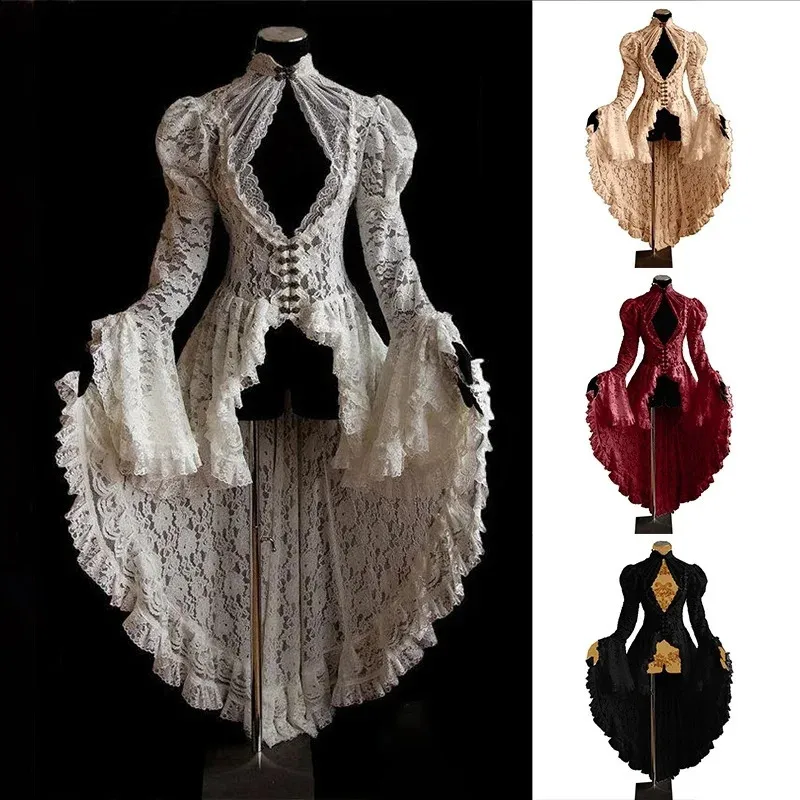 Gothic Lace Medieval Cardigan Cosplay Dress - Retro Asymmetrical Design ...