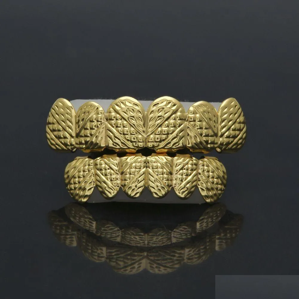 Real Gold Plated Hip Hop Lattice Shaped Dental Fake Gold Teeth Grillz ...