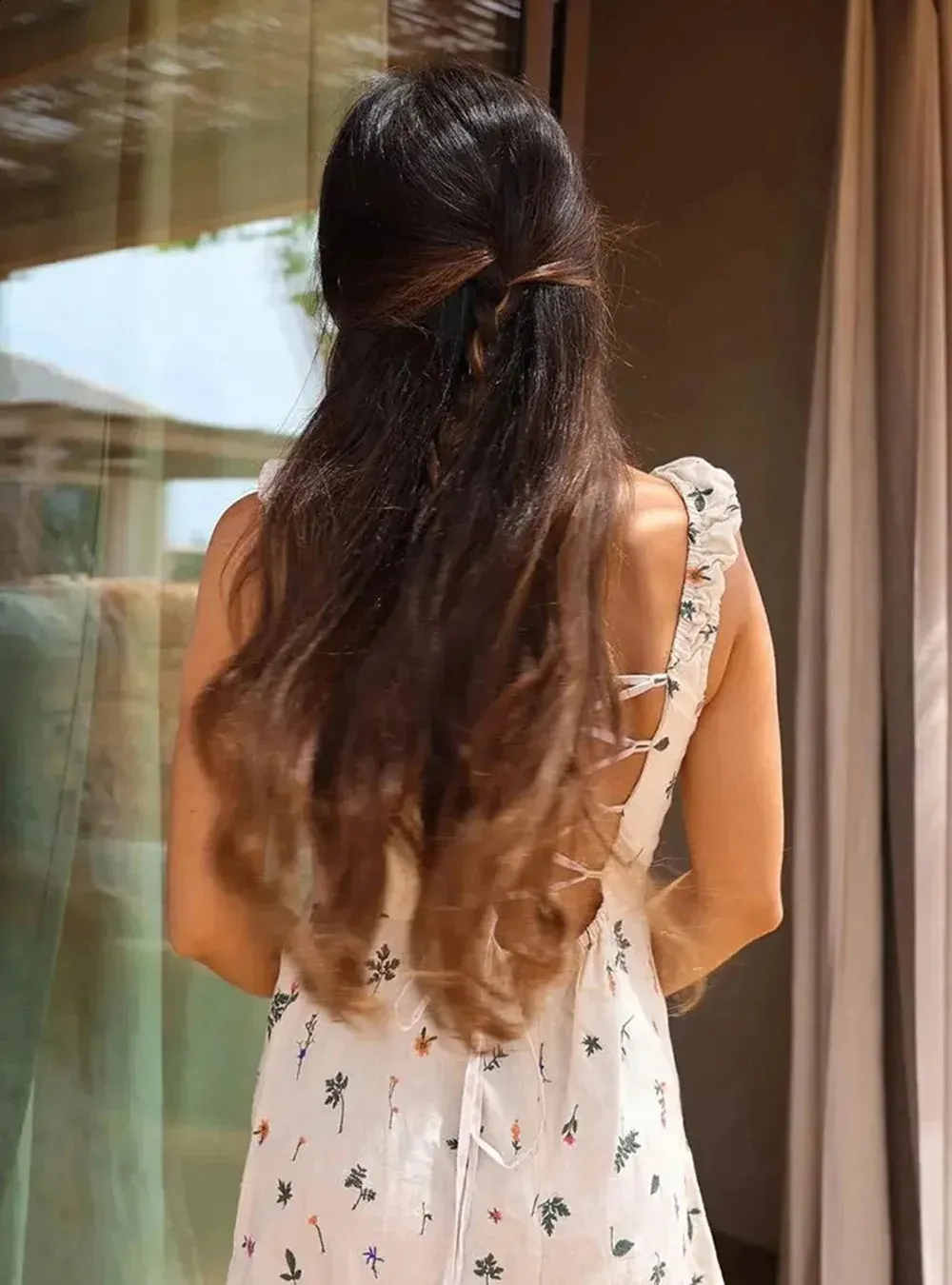 2024Embroidered Halter Summer Dress for Women - Elegant Printed Side ...