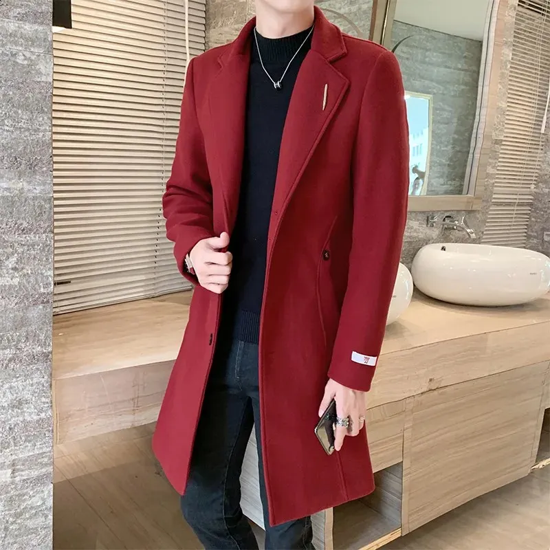 Red Long Mens Trench Coats Woolen Burgundy Elegant... From Charm ...