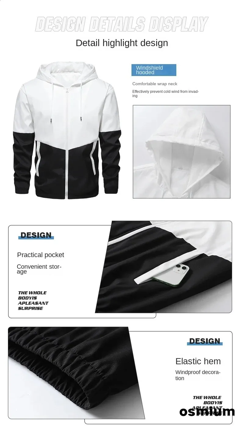 Spring Men's Hooded Jacket Two Piece Set: Green Blue School Sportswear ...