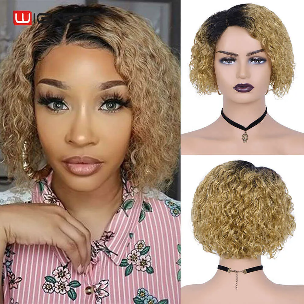 Short Curly Human Hair Wig: Pre-Plucked Lace Part Bob - Natural Wave ...