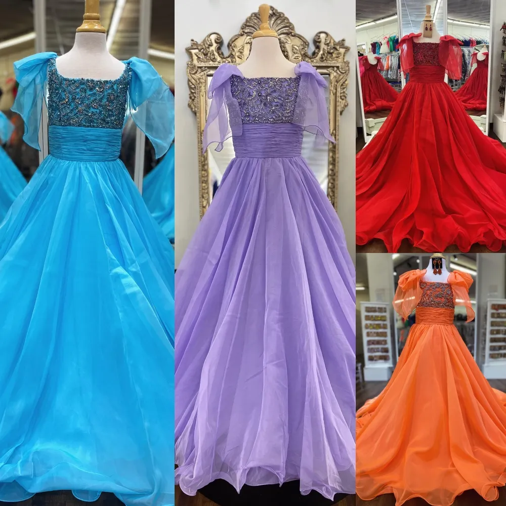 Junior Party Dresses: Orange Formal Gown With Bows, Crystals & Beaded ...