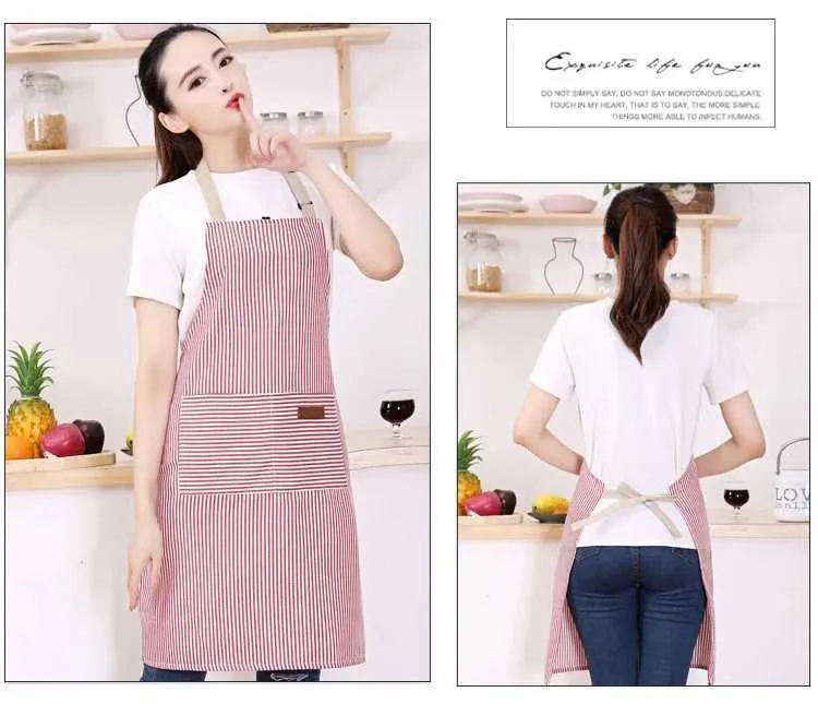 Two-Tone Adjustable Bib Apron with Two Pockets for Kitchen, Restaurant ...