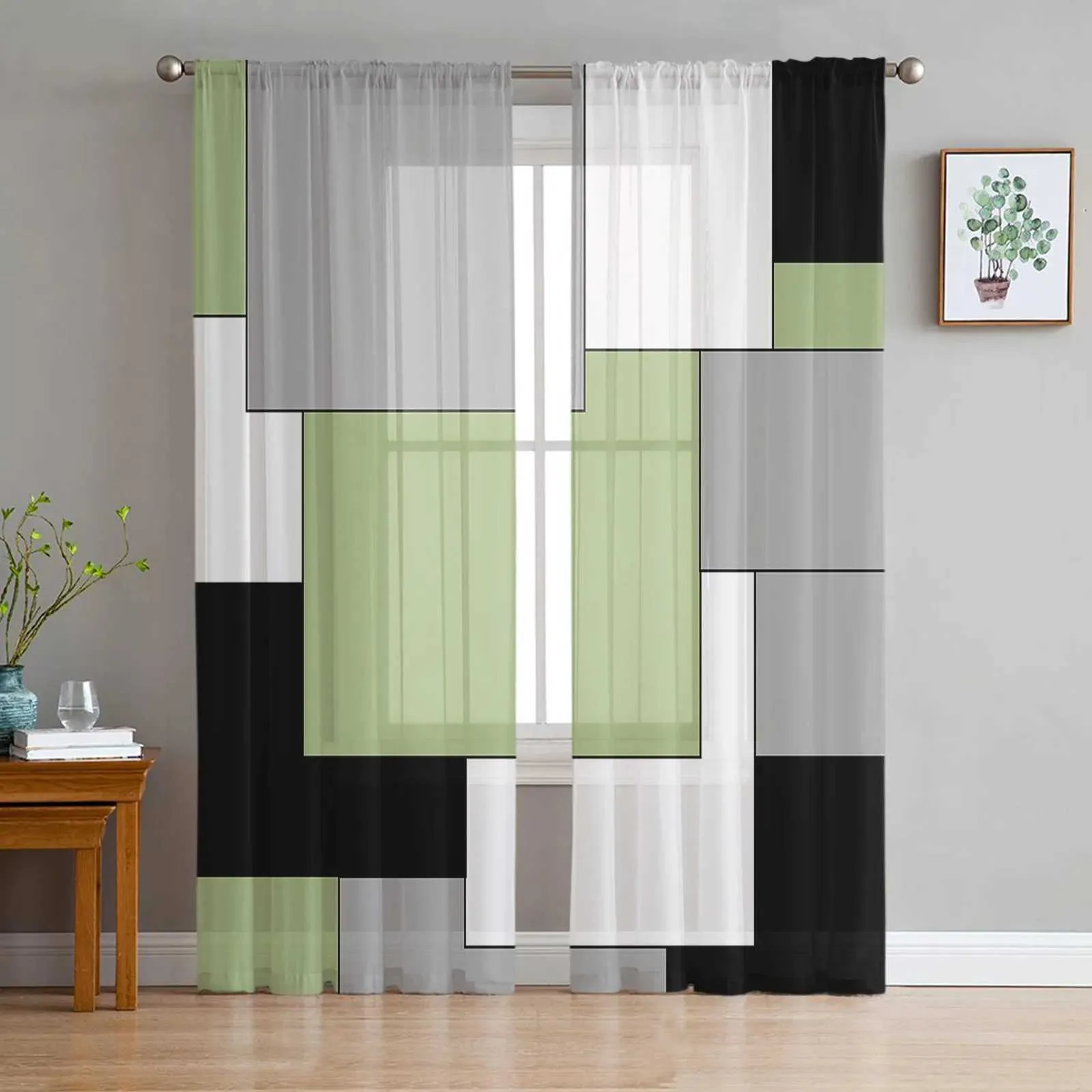 DHgate.com:Voile Tulle Curtains for Windows - Color Block Sheer Living ...