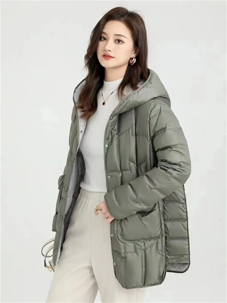 Hooded Mid-Length Down Puffer Coat: Ultra-Lightweight, Warm & Stylish ...