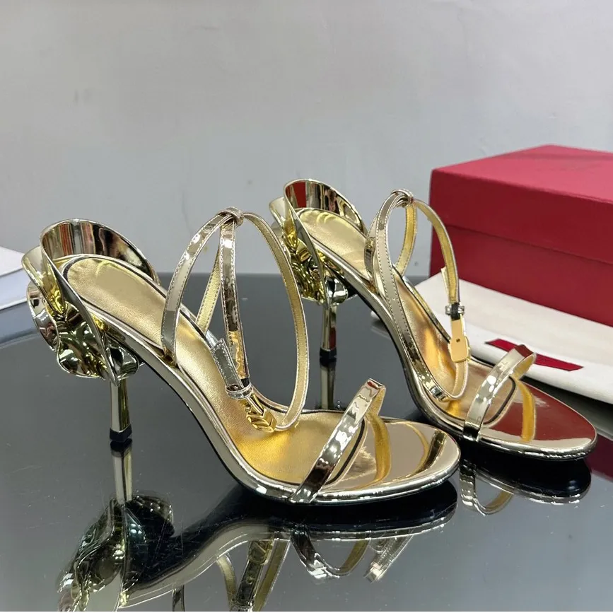 Women's Rouge Pur Ankle High Heeled Sandals in Calfskin Leather with ...
