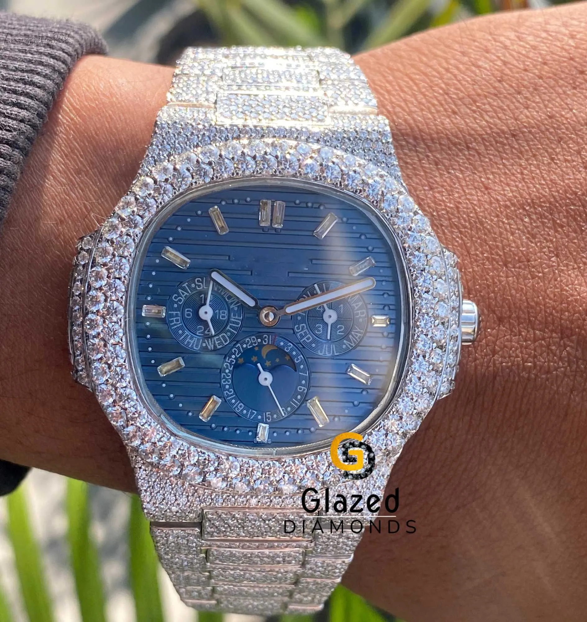 Hip Hop Stainless Steel Studded Diamond Watch With VVS Clarity Bling ...