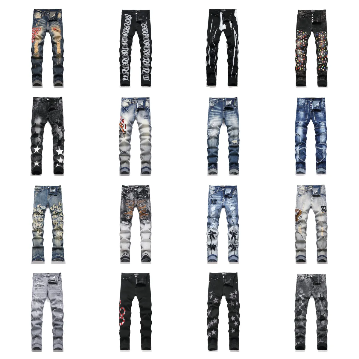 Y2K Designer Embroidered Slim Fit zhrill jeans for Men - Biker ...