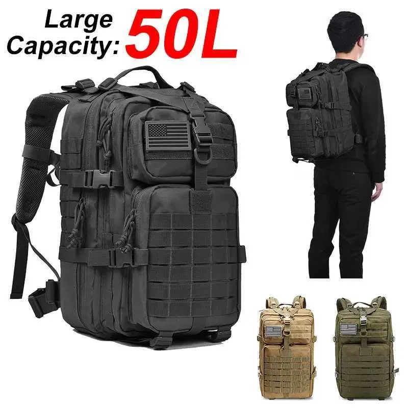 50L Large Capacity Men Tactical Backpack 3P Softback Outdoor Waterproof ...
