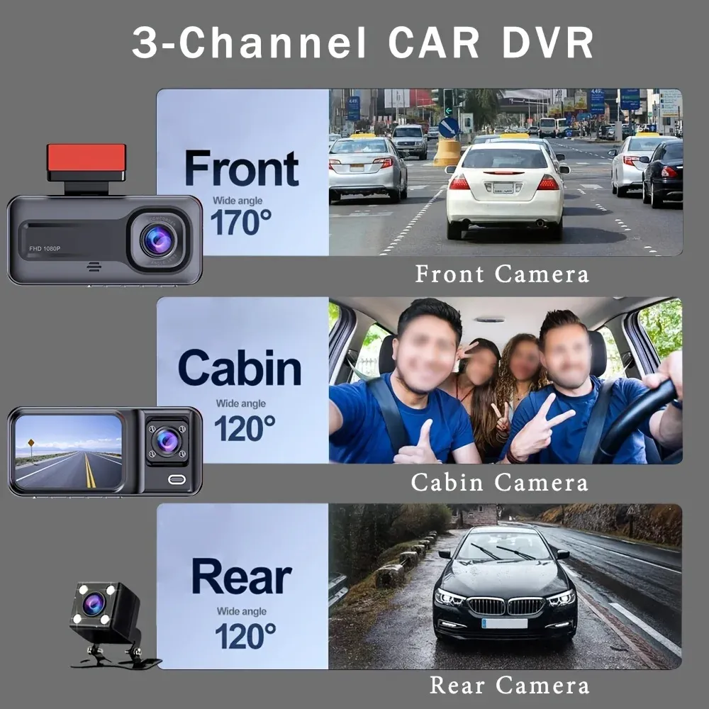 3CH 1080P Black Box Car DVR Recorder Cam with Rear View Camera Vehicle ...